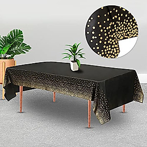 Jepeux 2 Packaging Black and Gold Plastic Tablecloth, 54 inch x108 inch Rectangular Disposable dot Party Table Cover, Suitable for Birthday, Graduation, Restaurant, Wedding Decoration Tablecloth