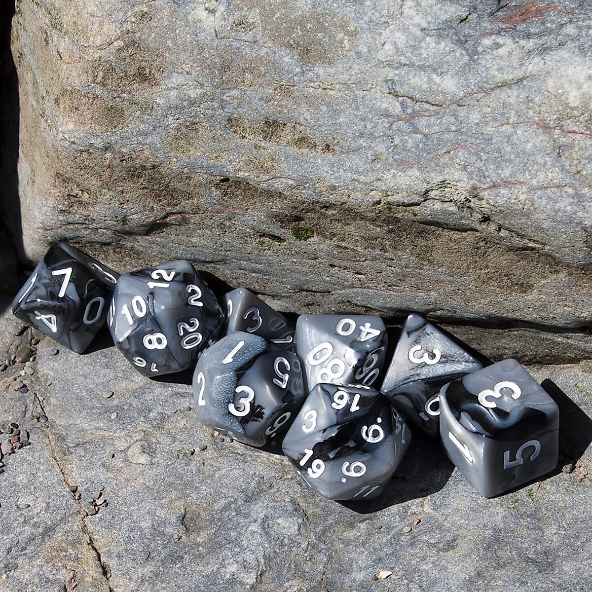 Paladin Roleplaying Gray and Black Dice - Expanded DND Set with Extra D20 - 'Claws of Darkness'
