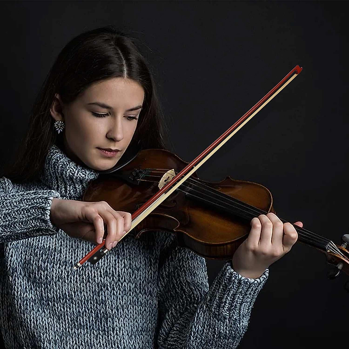 LMS Violin Bow Full Size 4/4 Brazilwood Violin Bows Lightweight Bow Well Balance Fiddle Bow Made with Ebony Frog Mongolian White Horse Hair for Violin Student Professional (4/4)