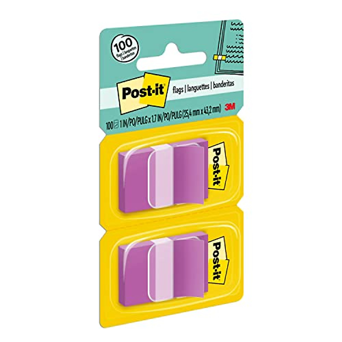 Post-it Flags, 50/Dispenser, 2 Dispensers/Pack, 1 in Wide, Purple (680-PU2)