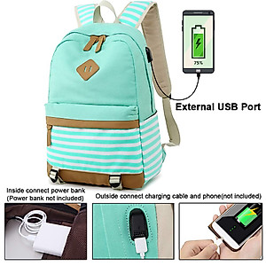Meisohua Canvas Backpack College Laptop Backpack with USB Casual Travel Daypack for Women Teen Girls School Bookbag(2 in 1 Green Set)