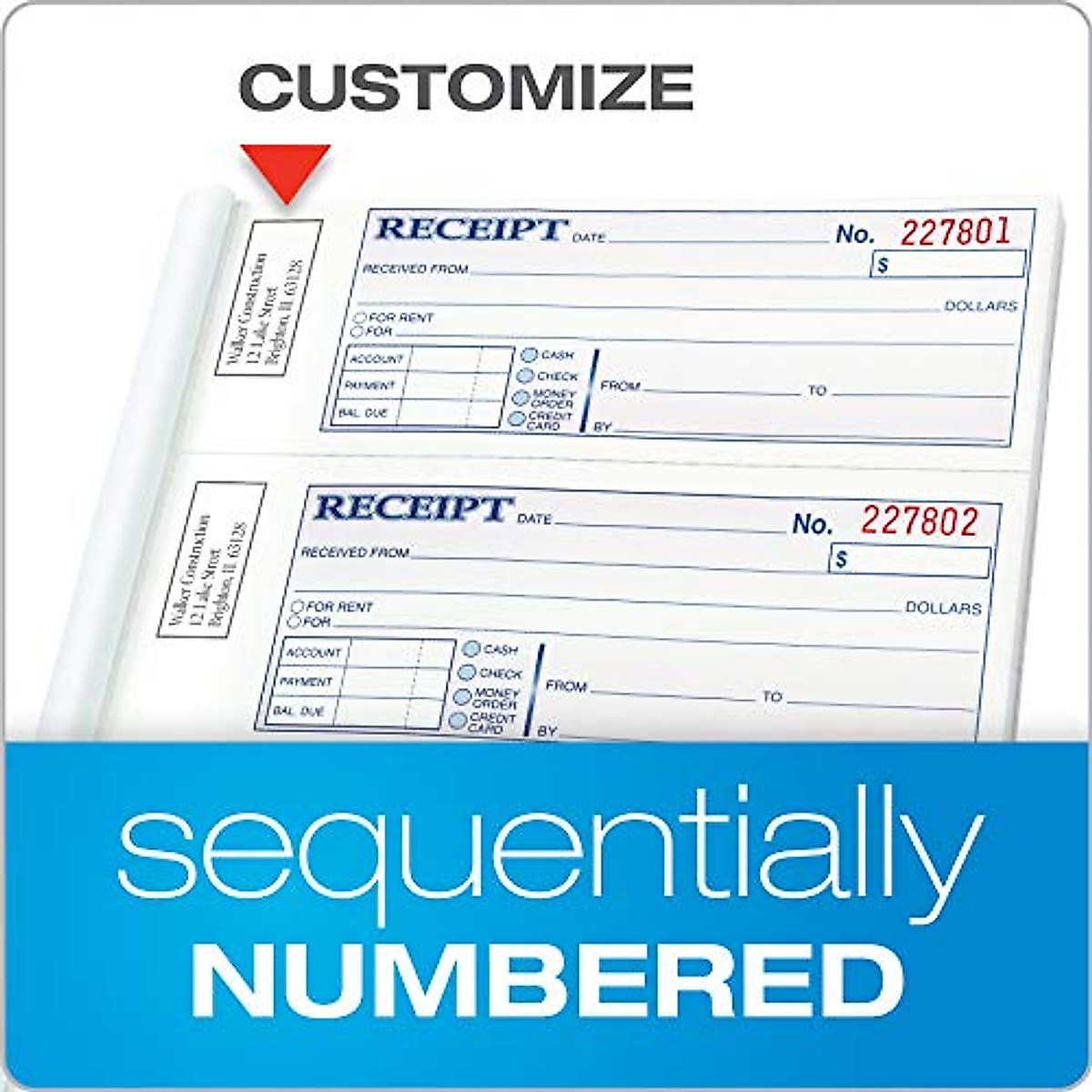Adams Money and Rent Receipt Book, 3-Part, Carbonless, White/Canary/Pink, 7-5/8" x 10-7/8", Bound Wraparound Cover, 100 Sets per Book, 4 Receipts per Page (TC1182)