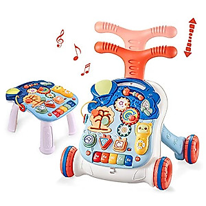 Baby Sit-to-Stand Walker with Wheels, Baby Entertainment Table Early Education Activity Center,Toddler Baby Push Walker for Boy and Girl 12 Months -3 Year Old