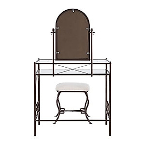 Linon Dark Metal Set Table with Upholstered Stool Clarisse Vanity, 52.4" x 31.8" x 18.3"