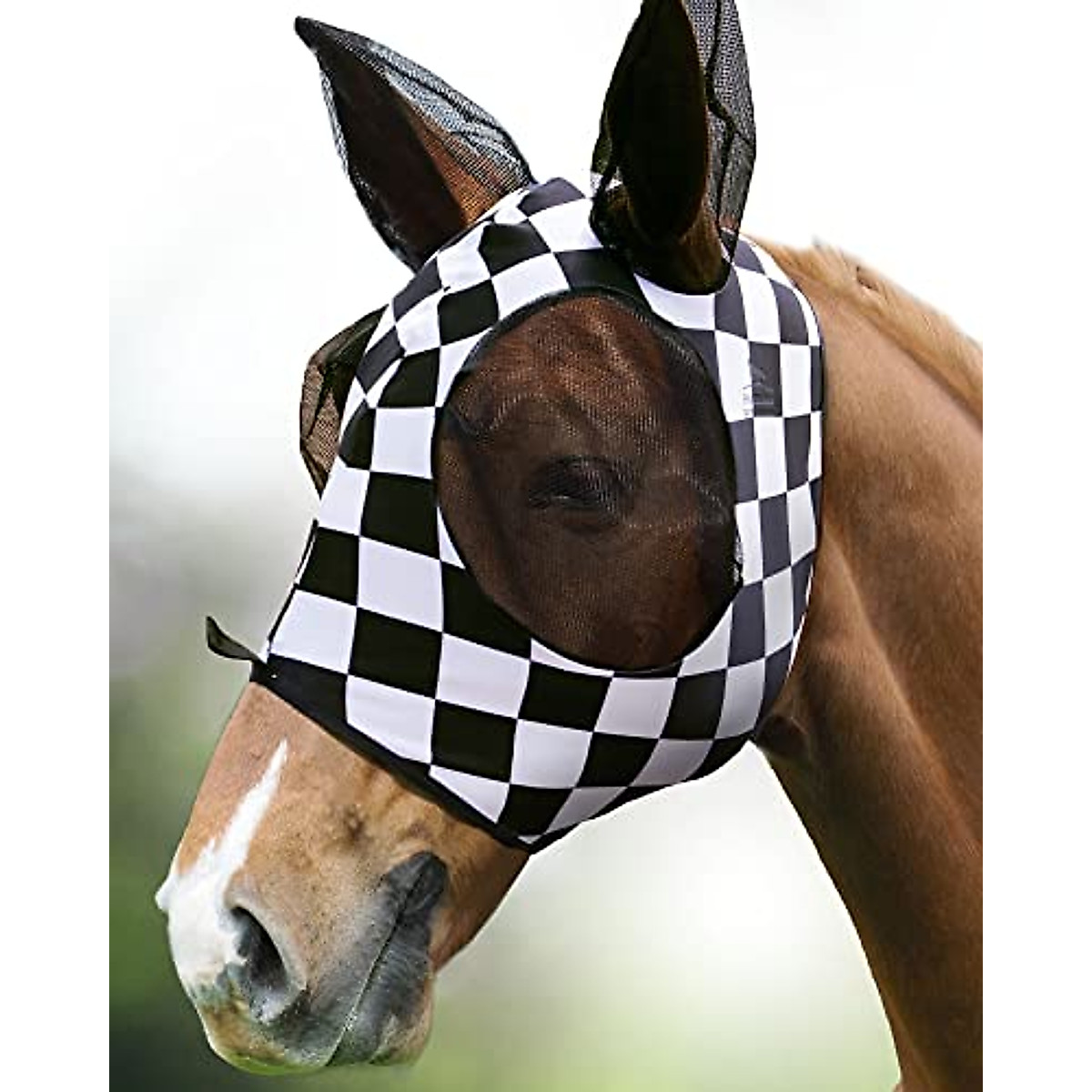 Harrison Howard Super Comfort Horse Fly Mask Elasticity Fly Mask with Ears UV Protection for Horse Checker Board L Full Size
