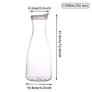 2Pcs Plastic Water Pitcher Clear Juice Containers with Flip Top lids - Narrow Neck for Easy Grip Wide Mouth - Juice carafe for Iced Tea, Powdered Juice, Cold Brew, Mimosa Bar (1550ml / 52.4oz)