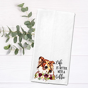 Life is Better with a Collie Waffle Microfiber Kitchen Tea Bar Towel Gift for Animal Dog Lover