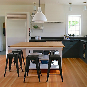 Devoko Metal Bar Stools 24" Indoor Outdoor Stackable Barstools Modern Style Industrial Vintage Counter Bar Stools Set of 4 (24 inch, Black)