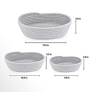 HolaDream Storage Basket Set of 3, Woven Cotton Rope Small Basket for Closet, Shelf, Baby Nursery, Bathroom Organizer, Home Decor, Grey