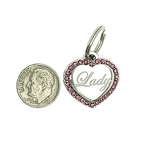 Custom Engraved Personalized Stainless Steel Small Heart Pink Rhinestones Dog Cat Pet ID Jewelry Bling Tag