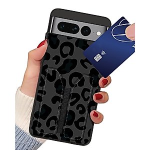 RYUITHDJP for Google Pixel 7 Pro Case Wallet Leather with Black Leopard Design Theme Phone Case for Google Pixel 7 Pro Case with Credit Card Slot Holder Shockproof Protectve Leather Case