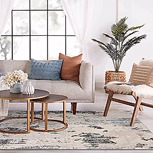 ASIinnsy Mordern Abstract Rug Distressed Faux Wool Non-Slip Area Rug for Living Room Bedroom Carpet Indoor Home Rug Floor Mat (Grey Beige/Green, 5.2' x6.5')