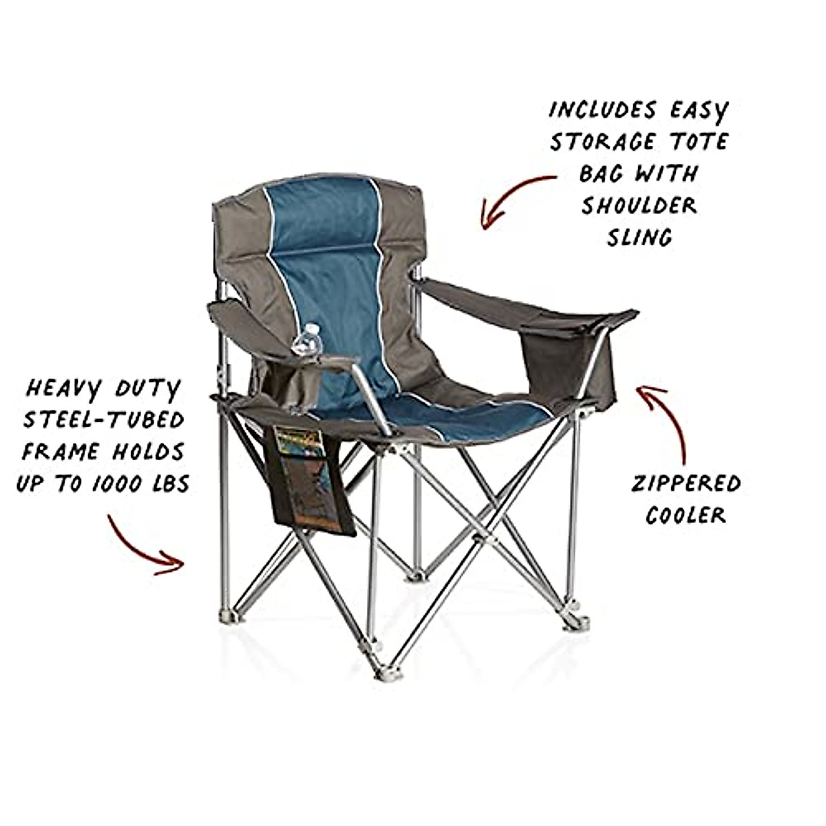 LivingXL 1000-lb. Capacity Heavy-Duty Portable Oversized Chair, Collapsible Padded Arm Chair with Cup Holders and Lower Mesh Side Pocket, Black