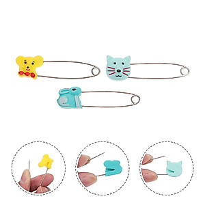 10pcs Animal Safety Pins Stainless Steel Diaper Pins with Plastic Head Newborn Locking Pins Safety Pin with Lock Buckle for Shower Party Favor (Random Color)