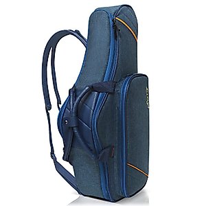 Alto Saxophone Case Sax Gig Bag, 2-in-1 Carrying Backpack Case with Flute Pocket, 20mm Soft Padded, Saxophone Accessories (Blue)