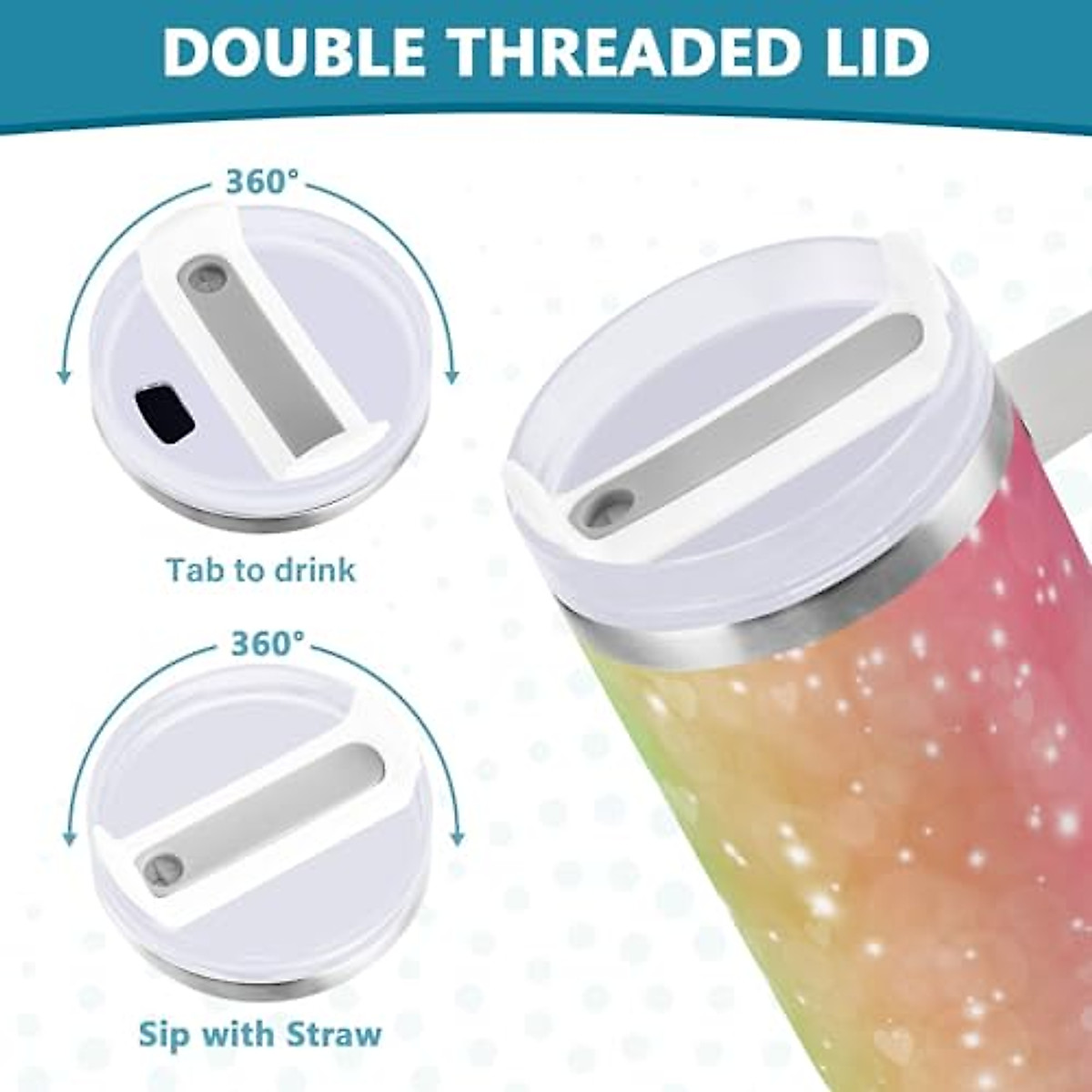 ODAWA Magic Glitter Rainbow Double Wall Tumbler Reusable Insulated Coffee Mug with Lid Insulated Coffee Mug