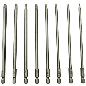 YDLQWCZ Long Torx Security Screwdriver Bit Sets 6 Inch Length T8 T10 T15 T20 T25 T27 T30 T40 S2 Steel Torx Security Head Drill Screw Driver Drill Set (8Pcs Torx Head (150mm)