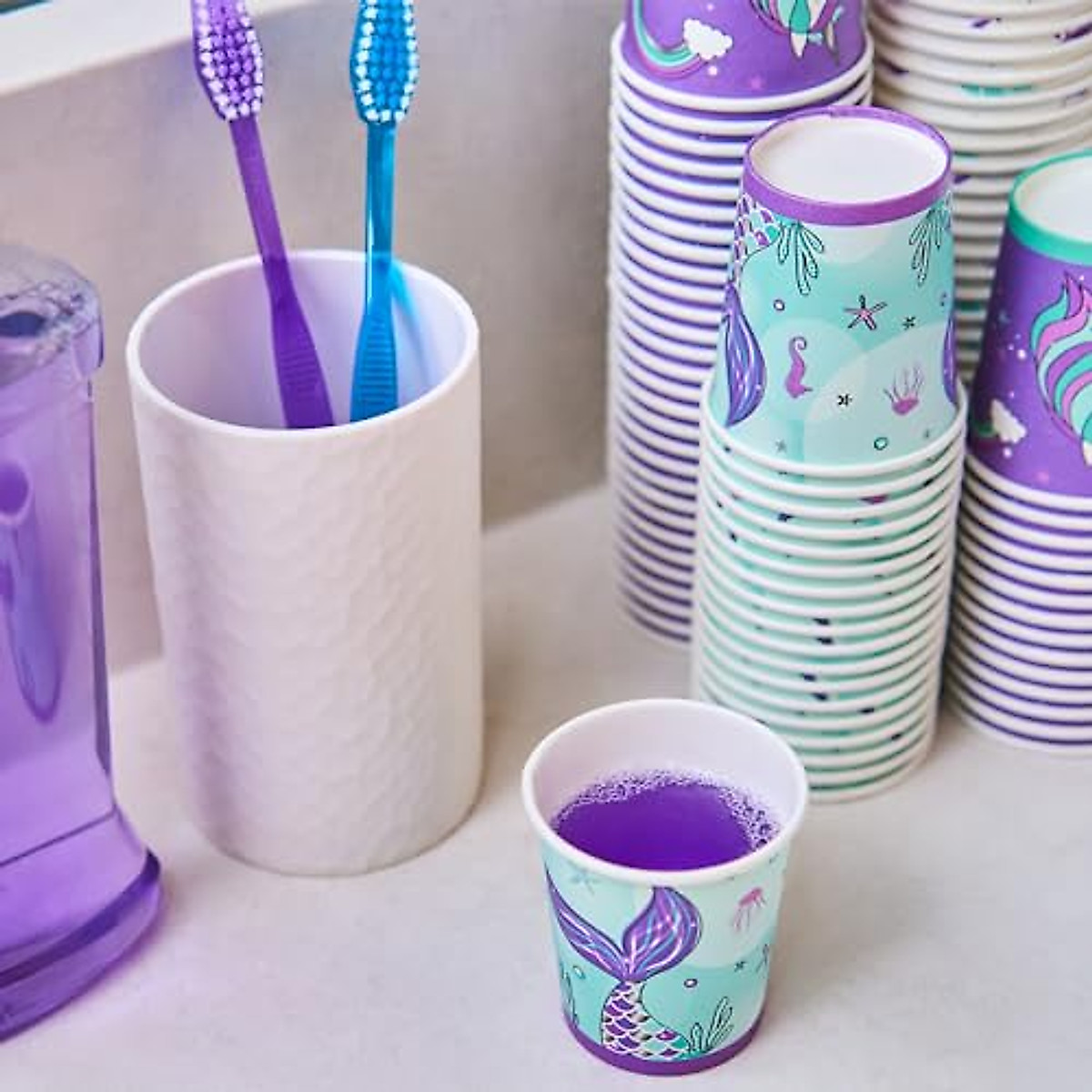 ROYAL BLUEBONNET 3oz Mouthwash Cups – 300 Purple Mini Cups, Disposable Kids Bathroom Cups, Mouth Rinse Cups, Mermaid Tiny Snack Cups for Birthdays, Paper Bathroom Cups, Small Paper Cups for Bathroom