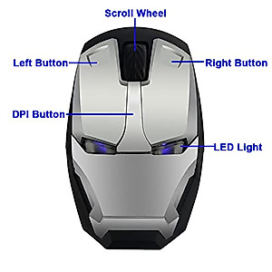 ECOiNVA Wireless Iron Man Mouse 2.4G Optical Computer Mouse for Desktop Laptop PC Mac (Silver)