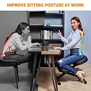 Himimi Ergonomic Kneeling Chair - Faux Leather - Thick Comfortable Moulded Foam Cushions - Brake Casters, Adjustable Stool for Home & Office