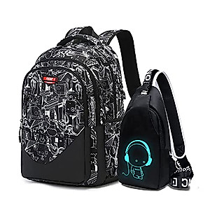 Asge School Backpack Boys Teenage Nylon Large School Bags Girls Satchel Kids Backpacks Print School Bags for 3-5 Years School Bags for Boys Waterproof Satchel