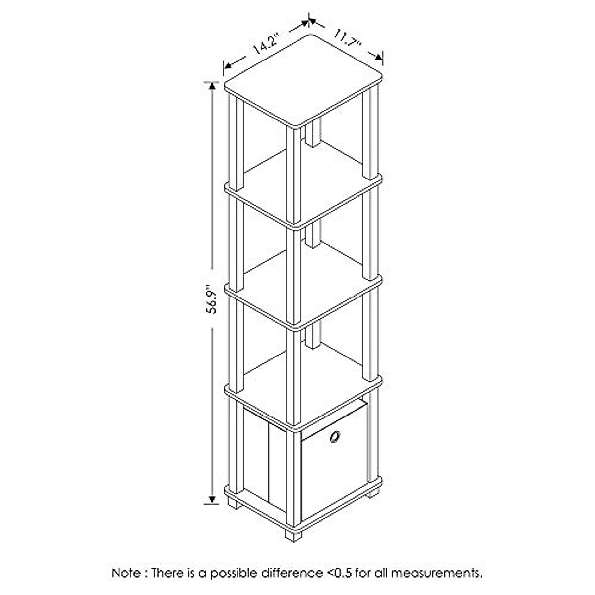 FURINNO TNT No Tools 5-Tier Display Decorative Shelf, French Oak Grey/Black/Black