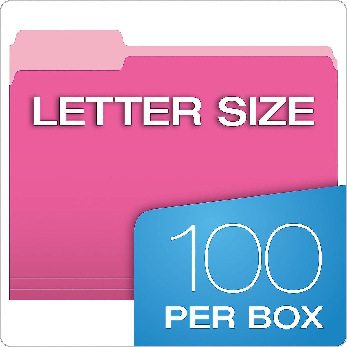 Pendaflex Two-Tone Color File Folders, Letter Size, 1/3 Cut, Pink, 100 Per box (152 1/3 PIN), 12 x 9.88 x 2.38 inches