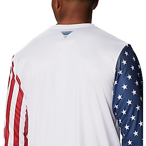 Columbia Men's Terminal Tackle PFG Americana Long Sleeve, White/Carbon/Red Spark, Small