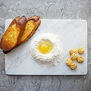 Yew & Tulip Carrara White 16” x 10” Marble Board with Non-Slip Rubber Feet - Dough Pastry and Cutting Board