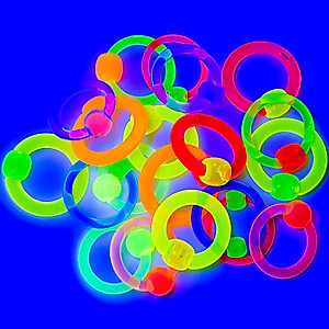 Black light acrylic Captive Bead Ring Nose Hoop Captive Bead Ball Captive Hoop Cartilage Glow Rave Captive Bead Ring Body Piercing Hoops Rings - Pack of 20 Assorted colors