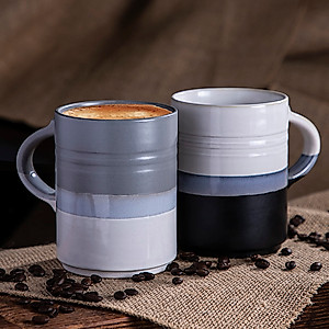 Dwell Studio Set of 2 Stoneware Coffee Mugs- Ombre Printed Coffee Cups, Mugs for Tea, Latte, and Hot Chocolate, 18 oz, Microwave and Dishwasher Safe (Black and Grey)