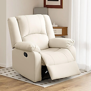 COOSLEEP Manual Recliner Chair, PU Leather Recliner Chair with Overstuffed Arm and Back, Soft Cushions, Recliner Chair for Adults, Single Sofa for Living Room(Beige)
