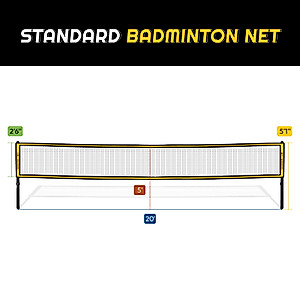 A11N Outdoor Badminton Set - Includes Anti-Sag Net, 4 Rackets, 2 Shuttlecocks, and Carrying Bag - for Backyard, Beach, and Park