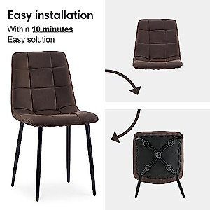 CLIPOP Modern Kitchen Dining Chairs Set of 2, Mid Century Modern Dining Chair with Upholstered Seat, Metal Leg, Armless Living Room Accent Chair, Kitchen Side Chair for Lounge Guest, Brown