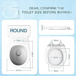 YASFEL Toilet Seat,Standard Universal Round Toilet Seat,Soft Close,Ergonomic Toilet Bowl Seat,Fits for Standard Round Toilet with Thickened Plastic Lid (Round, White)