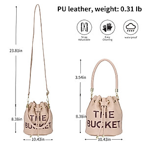 JQAliMOVV The Bucket Bags for Women, Mini Leather Bucket Bag Purses Drawstring Closure Crossbody Handbags Hobo Bag (Khaki)