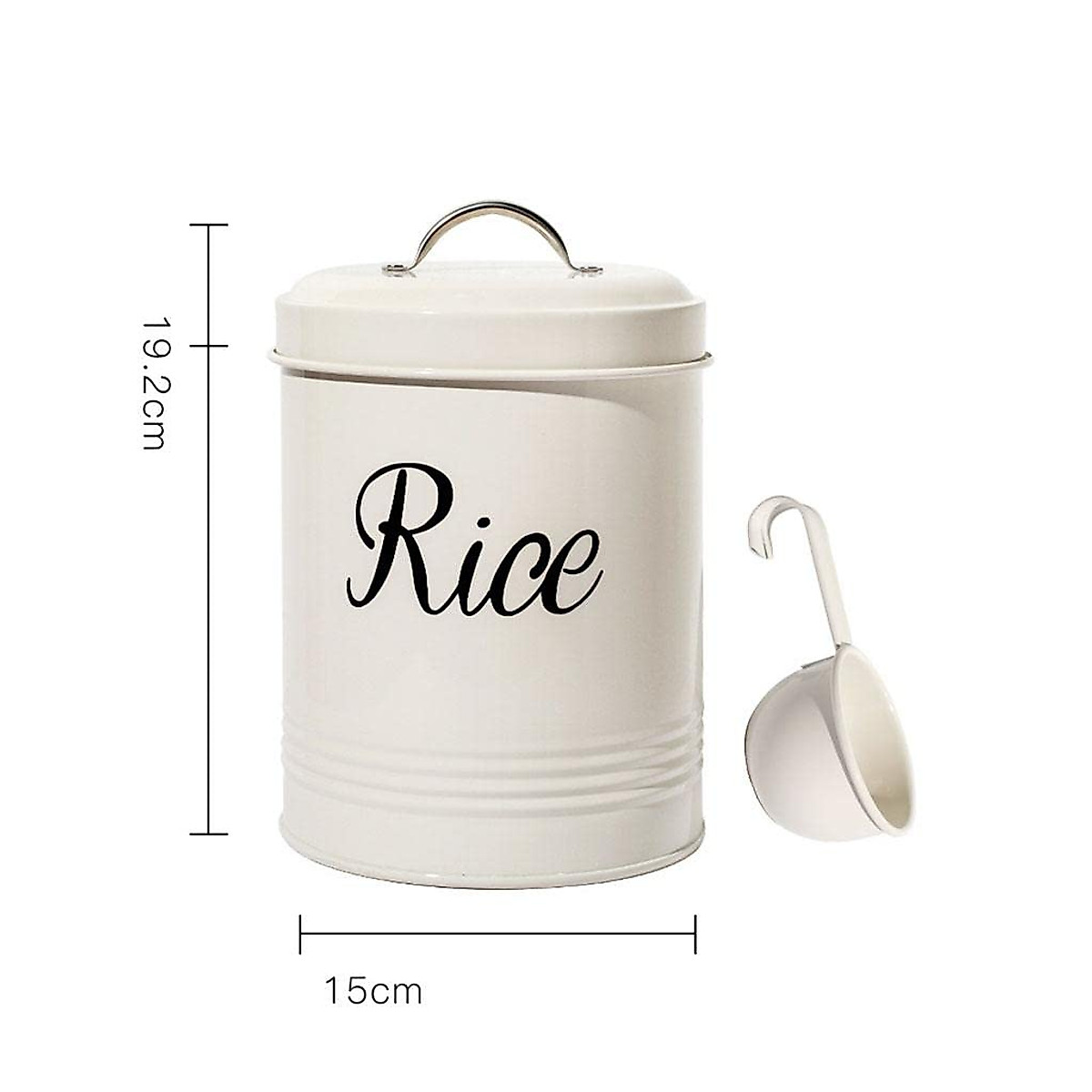 LOVIVER Rustic White Metal Vintage Food Rice Storage Tin Canister Box 3L Container