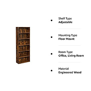 VASAGLE Bookshelf, 6-Tier Open Bookcase with Adjustable Storage Shelves, Floor Standing Unit, Rustic Brown ULBC166X01