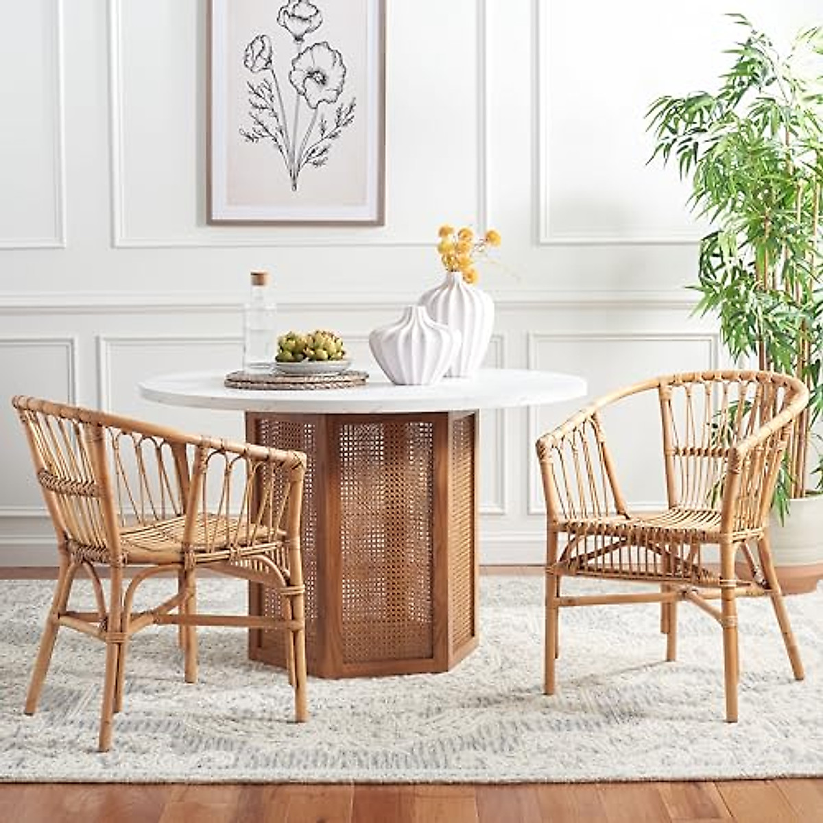 SAFAVIEH Home Adriana Coastal Honey Brown Wash Rattan (Set of 2) Accent Chair (ACH6505C-SET2)