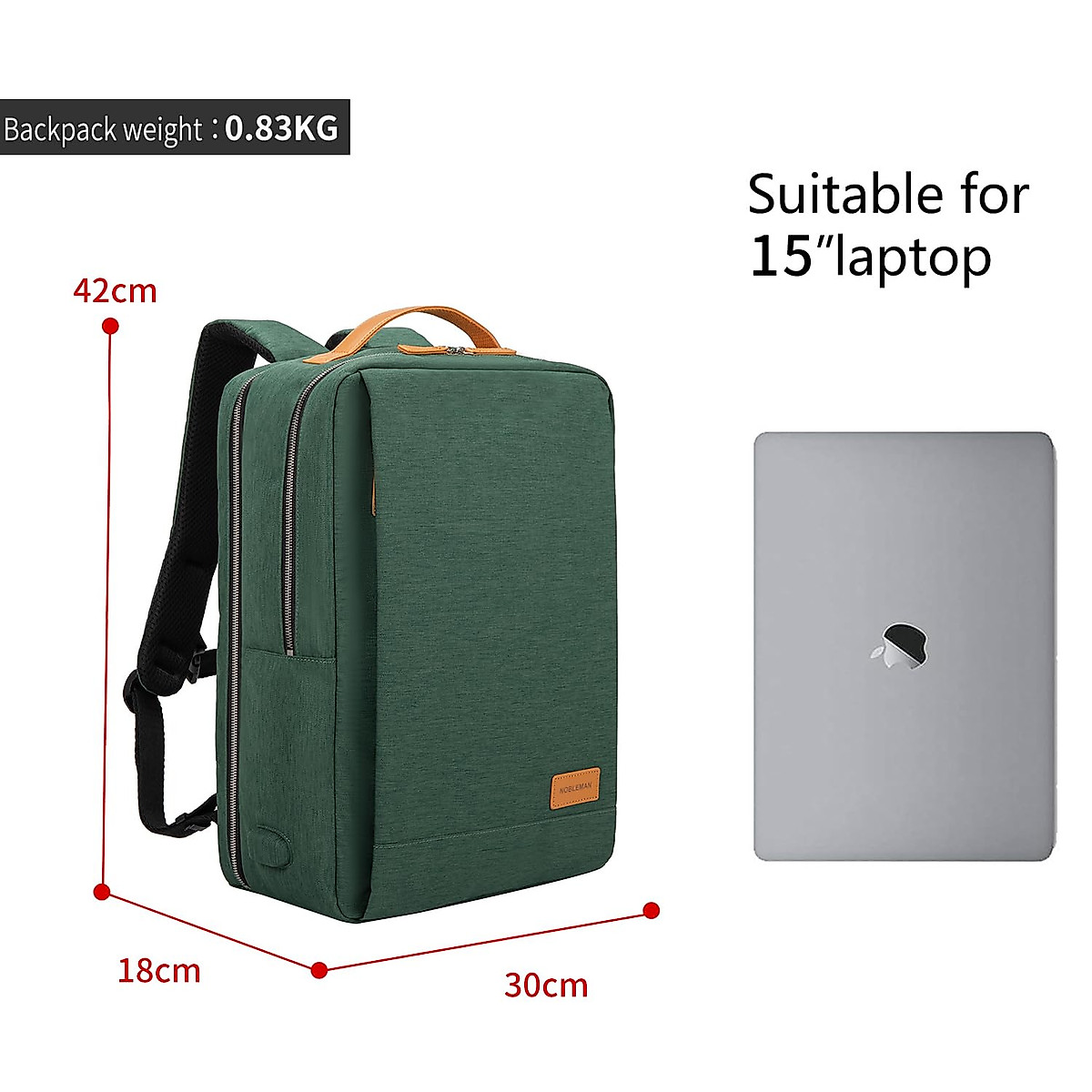 NOBLEMAN Backpack for women and man,15.6 Inch everyday Laptop Backpack, Daypack, with USB travel daypack (Dark Green)