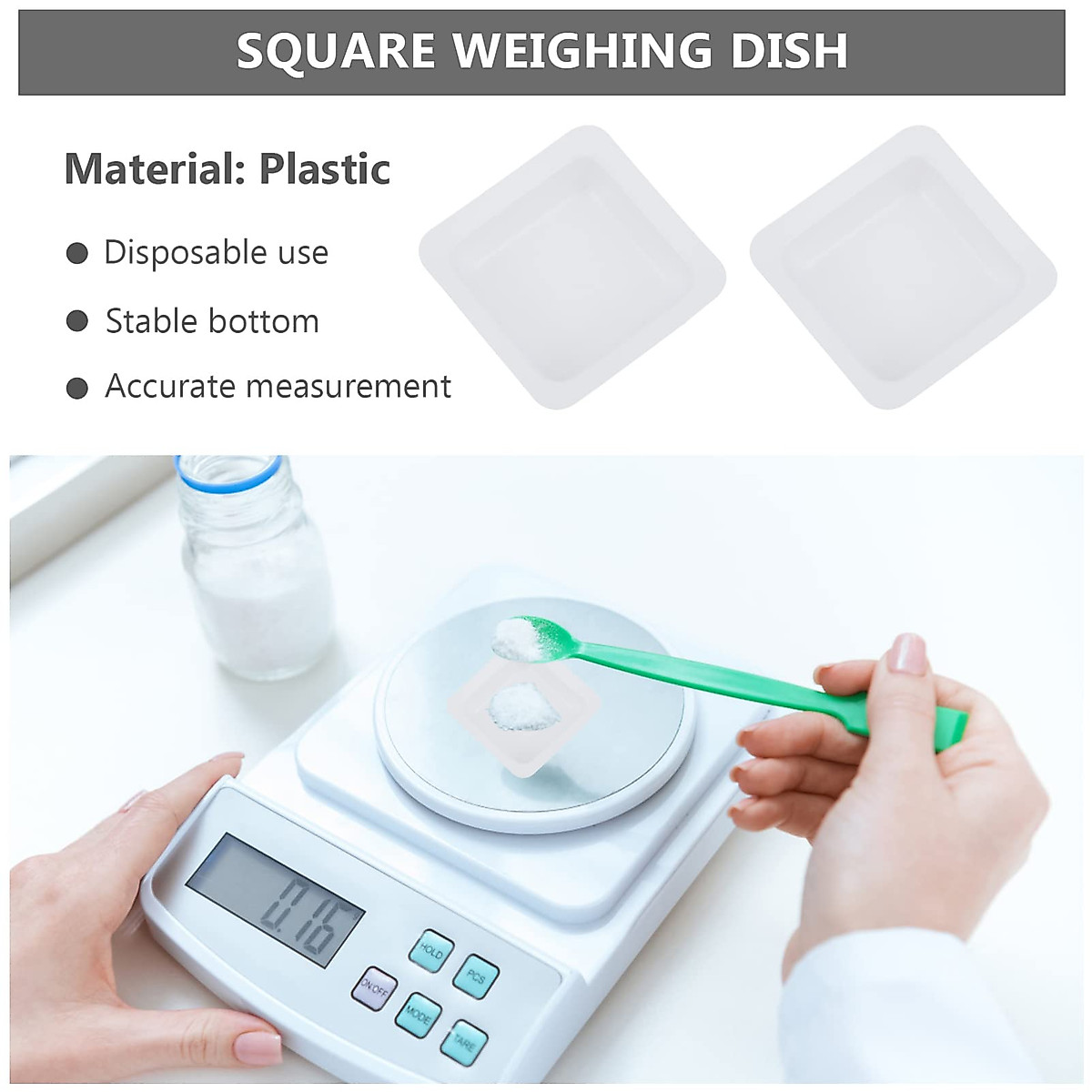 Balacoo 20pcs Weighing Boat Weighing Boat Powder Scale Square Lab Dish Container Anti- Static Weighing Square Weighing Pan Weighing Paper Weighing Tray Large Plastic Mini Dry Powder White