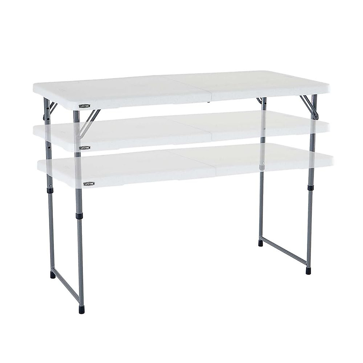 Lifetime Height Adjustable Craft Camping and Utility Folding Table, 4 Foot, 4'/48 x 24, White Granite