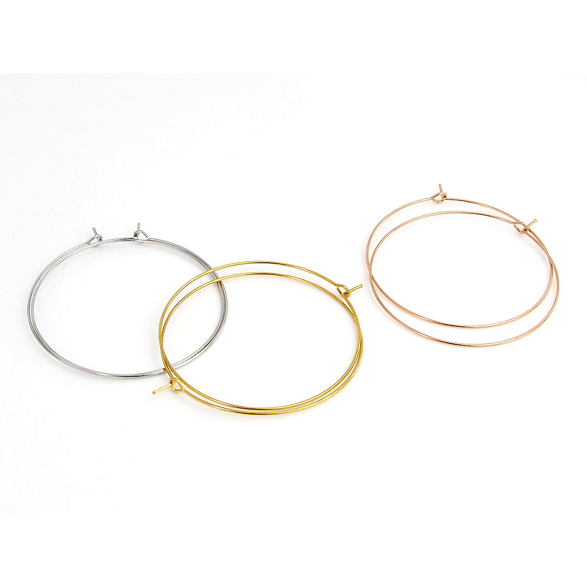 3 Pairs Big Wire Hoop Earrings 50mm 18k Gold Silver Rose Gold Plated on Stainless Steel 2 inch Large Thin Hoops Earring Set Minimal Jewelry for Women Girls