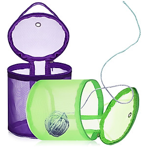 Ciieeo 2 Pcs Yarn Storage Bag Mesh Knitting Bag Portable Round Yarn Balls Organizer Yarn Wool Storage Bag for Sewing Accessories, Yarn Balls and Crochet Kits