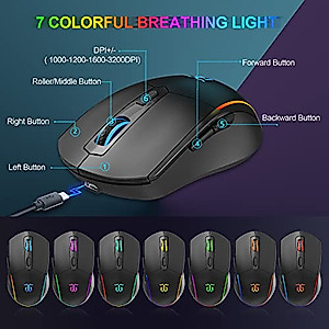Snpurdiri 60% Wireless Gaming Keyboard and Mouse Combo,LED Backlit Rechargeable 2000mAh Battery,Small Membrane But Mechanical Keyboard + 6D 3200DPI Mice for Gaming,Business Office