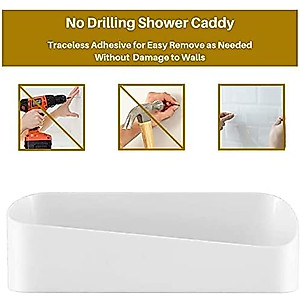 SUNFICON 2 Pack Adhesive Bathroom Shelf Organizer Shower Caddy No Drilling Shower Shelf Bath Essentials Shampoo Spice Holder 4 Clear Adhesives for Shower Room Bathroom Kitchen White