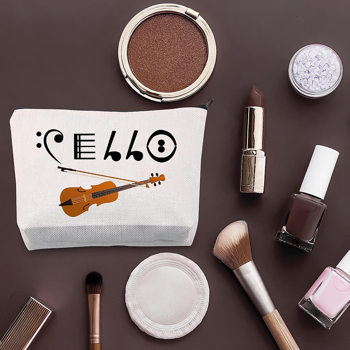 BDPWSS Cello Gift Cello Player Gift Cello Music Note Makeup Bag Funny Cello Cellist Orchestra Musician Zipper Travel Pouch (Cello note bag)
