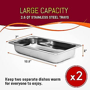 Elite Gourmet EWM-6122 Dual 2 x 2.5 Qt. Trays, Buffet Server, Food Warmer Temperature Control, Clear Slotted Lids, Perfect for Parties, Entertaining & Holidays, 5 Qt Total, Stainless Steel