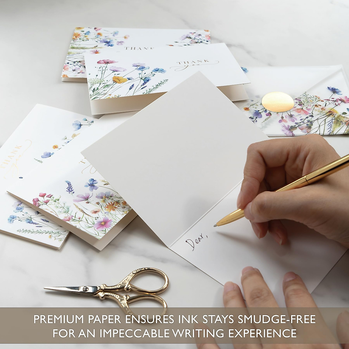 4x6 Meadow Bloom Thank You Cards with Envelopes (Bulk 20-Pack) Matching Vellum Envelopes Assorted Bulk, Watercolor Birthday Party, Baby Shower, Bridal Shower, Weddings, Greeting, Blank Notes Stationary