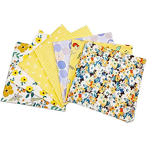 Fat Quarters Fabric Bundles, 7Pcs 100% Cotton 19.69 x 19.69inches(50x50cm) Precut Quilting Fabric Squares Sheets for DIY Patchwork Sewing Quilting Crafting, No Repeat Design (Yellow Flower Pattern)
